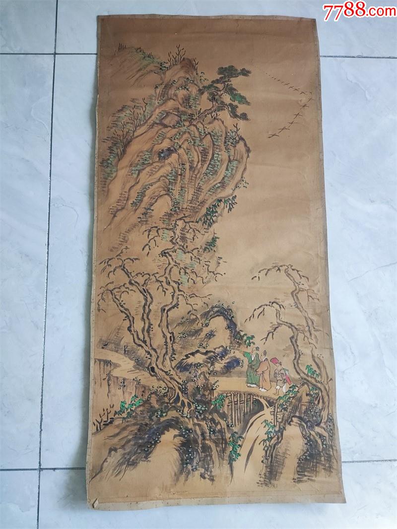 清代青绿彩携琴访友人物山水图中堂画 价格 380元 au31522374 人物国画原作 加价 7788收藏 收藏热线