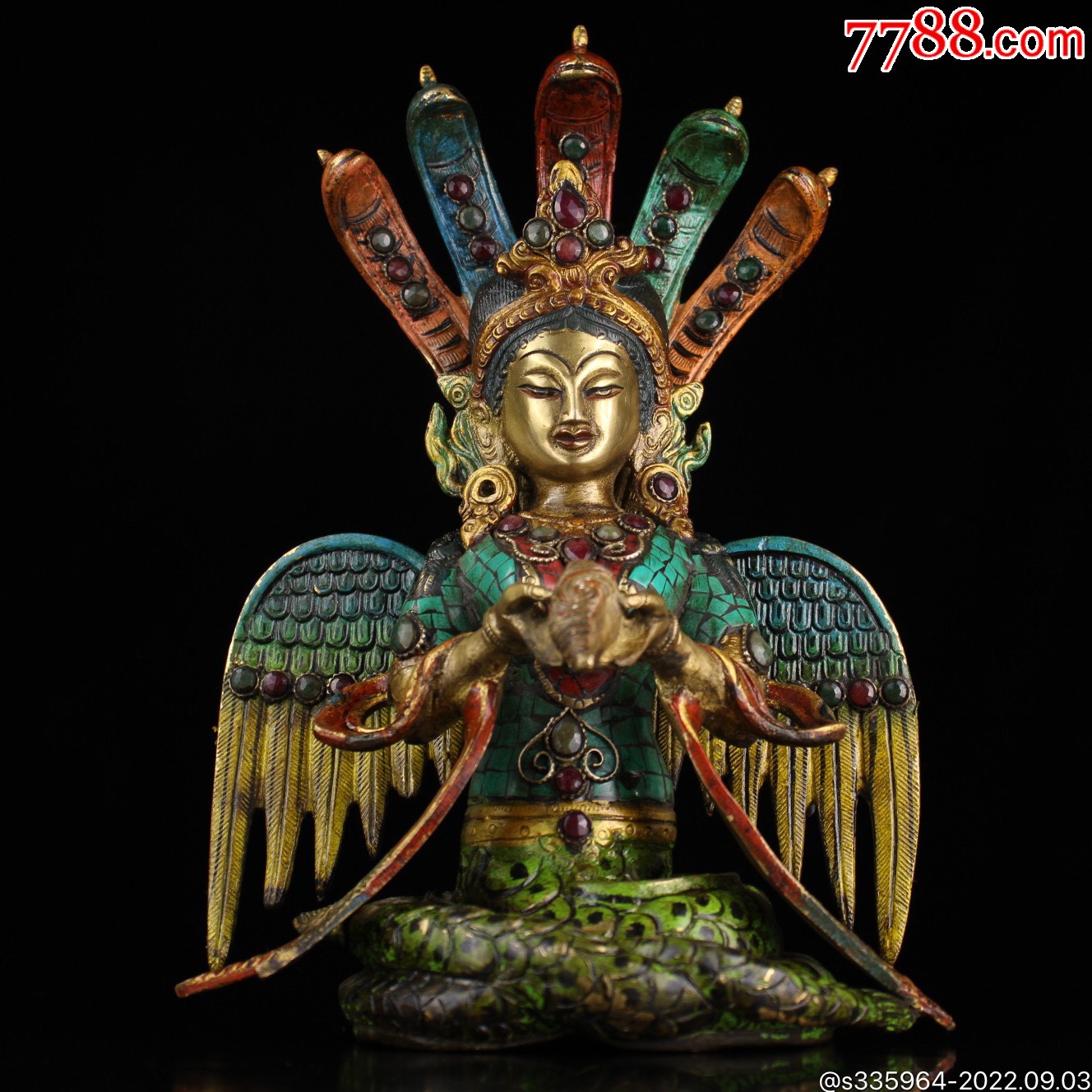 旧藏西藏寺院收老纯铜纯手工打造镶嵌宝石彩绘描金藏传密宗龙树菩萨佛像一尊-价格:2180元-au31327713-铜像/铜佛像 -加价-7788 ...