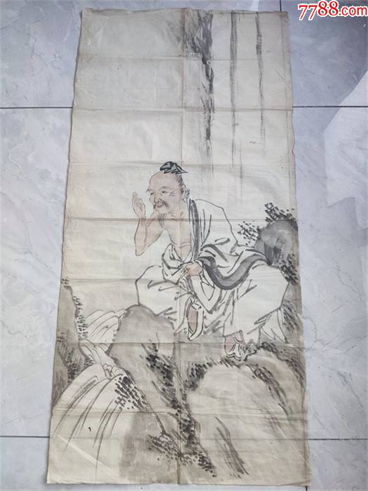 清代彩绘无款许由临溪洗耳图中堂画_人物国画原作_琴书侣【7788收藏__收藏热线】