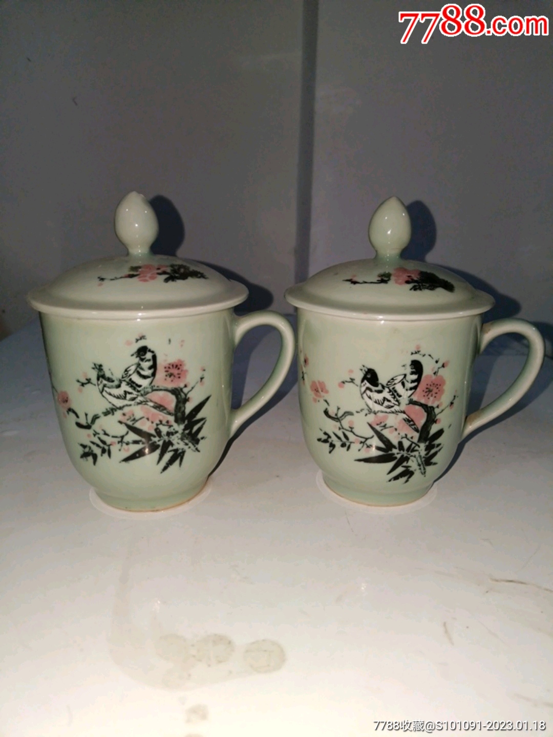 乡下收的喜鹊登梅釉下彩茶杯一对_旧瓷器_天天收藏阁阁【7788收藏__收藏热线】