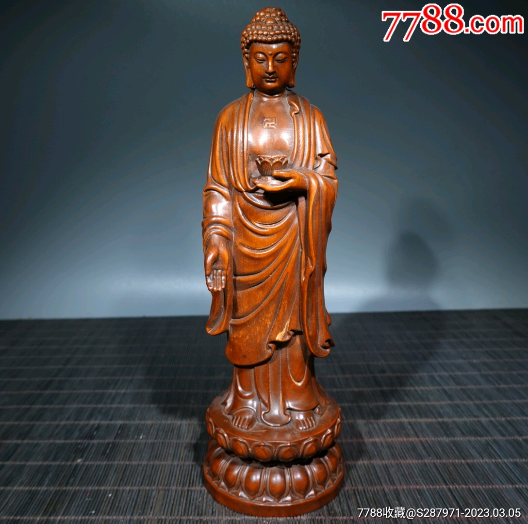 旧藏黄杨木大日如来，长6.5cm,宽6.5cm,高20cm，重243g_木雕摆件_一分利破铜烂铁【7788收藏__收藏热线】