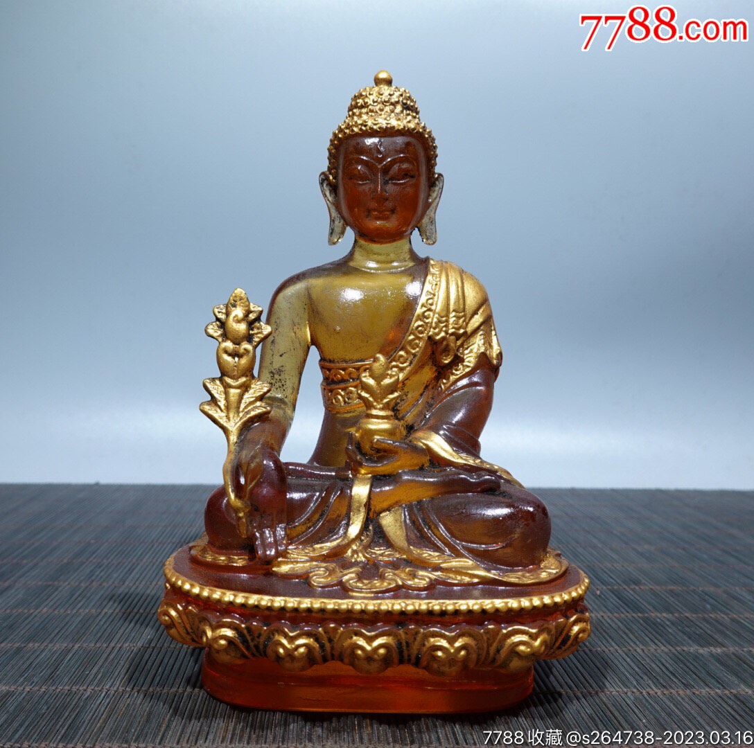 旧藏琉璃鎏金药师佛，长8cm,宽6cm,高13.5cm,重520g，_琉璃像_真诚玉园【7788收藏__收藏热线】