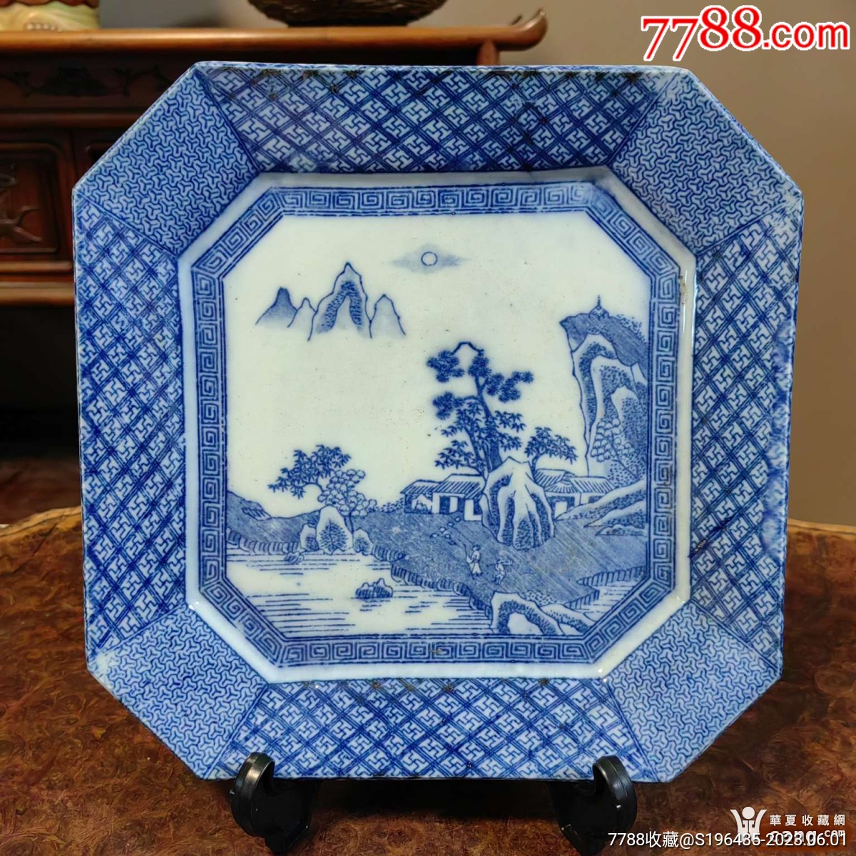 清代回流传世青花风景四方大赏盘__【7788收藏__收藏热线】