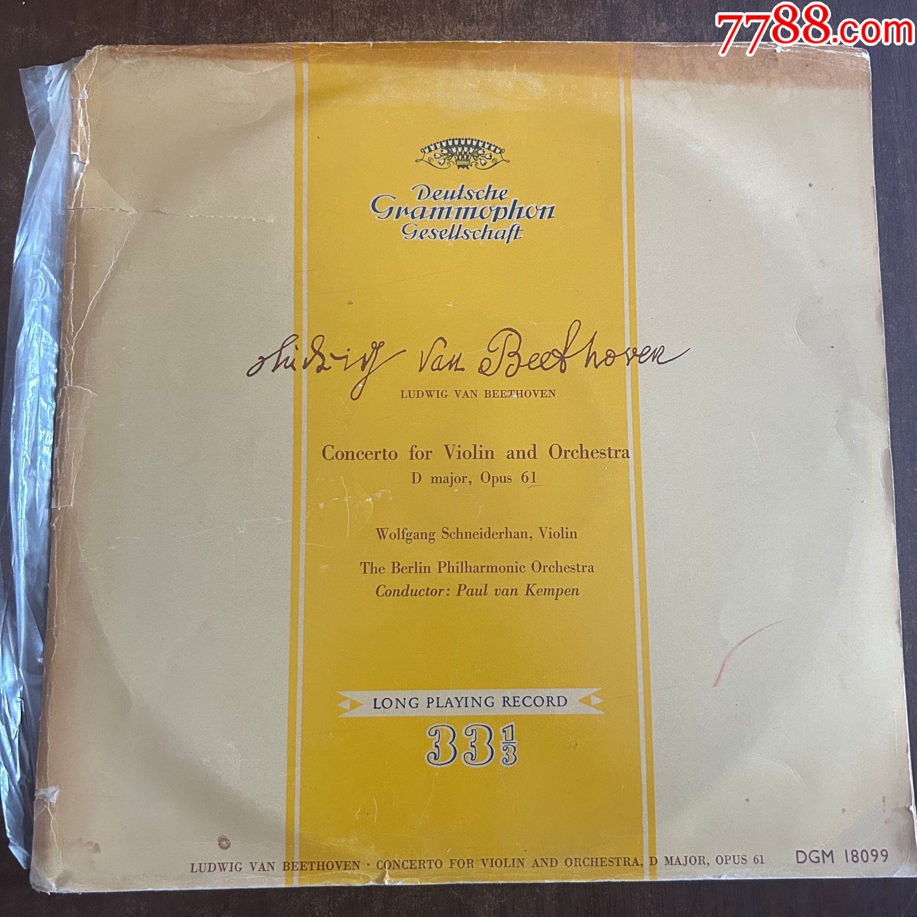 贝多芬-小提琴协奏曲-施奈德汉指挥-DG大禾花-12寸黑胶LP-A81-外壳破损__【7788收藏__收藏热线】