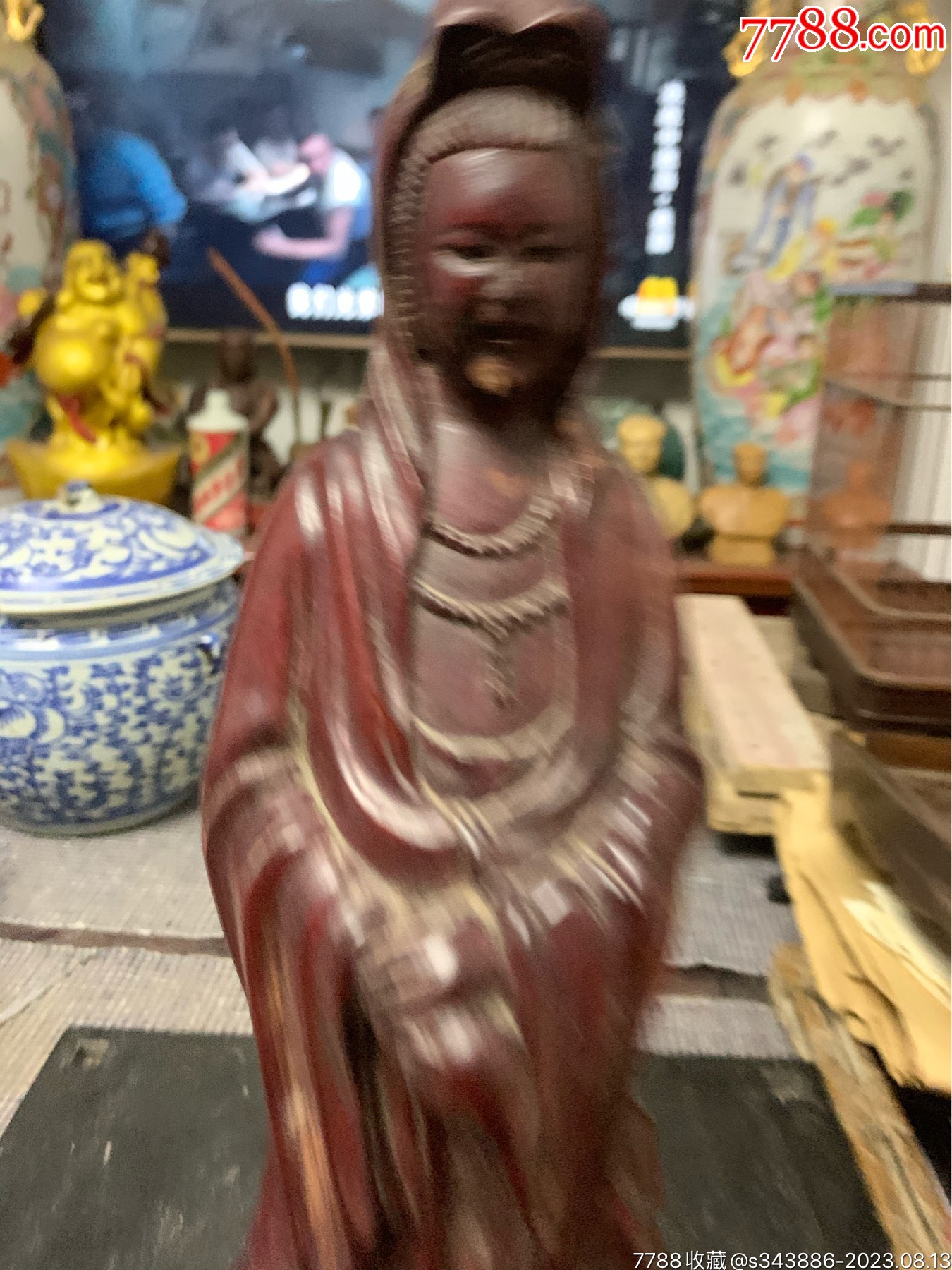 老红木雕刻观音摆件收藏的来带底座_木雕摆件_喝高了【7788收藏__收藏热线】