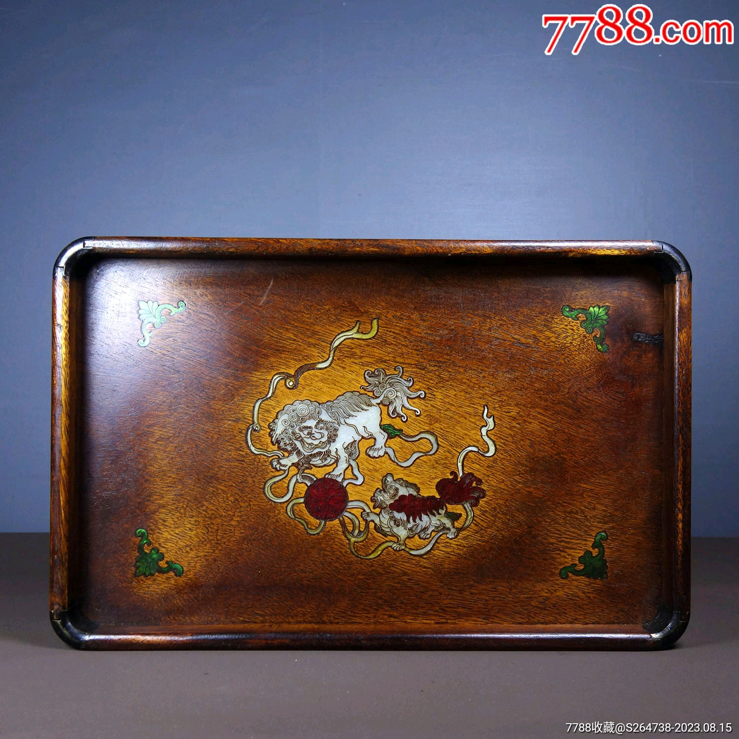 旧藏花梨木镶嵌贝壳盘子茶盘果盘尺寸：长35cm宽22.5cm高_漆盘_真诚玉园【7788收藏__收藏热线】