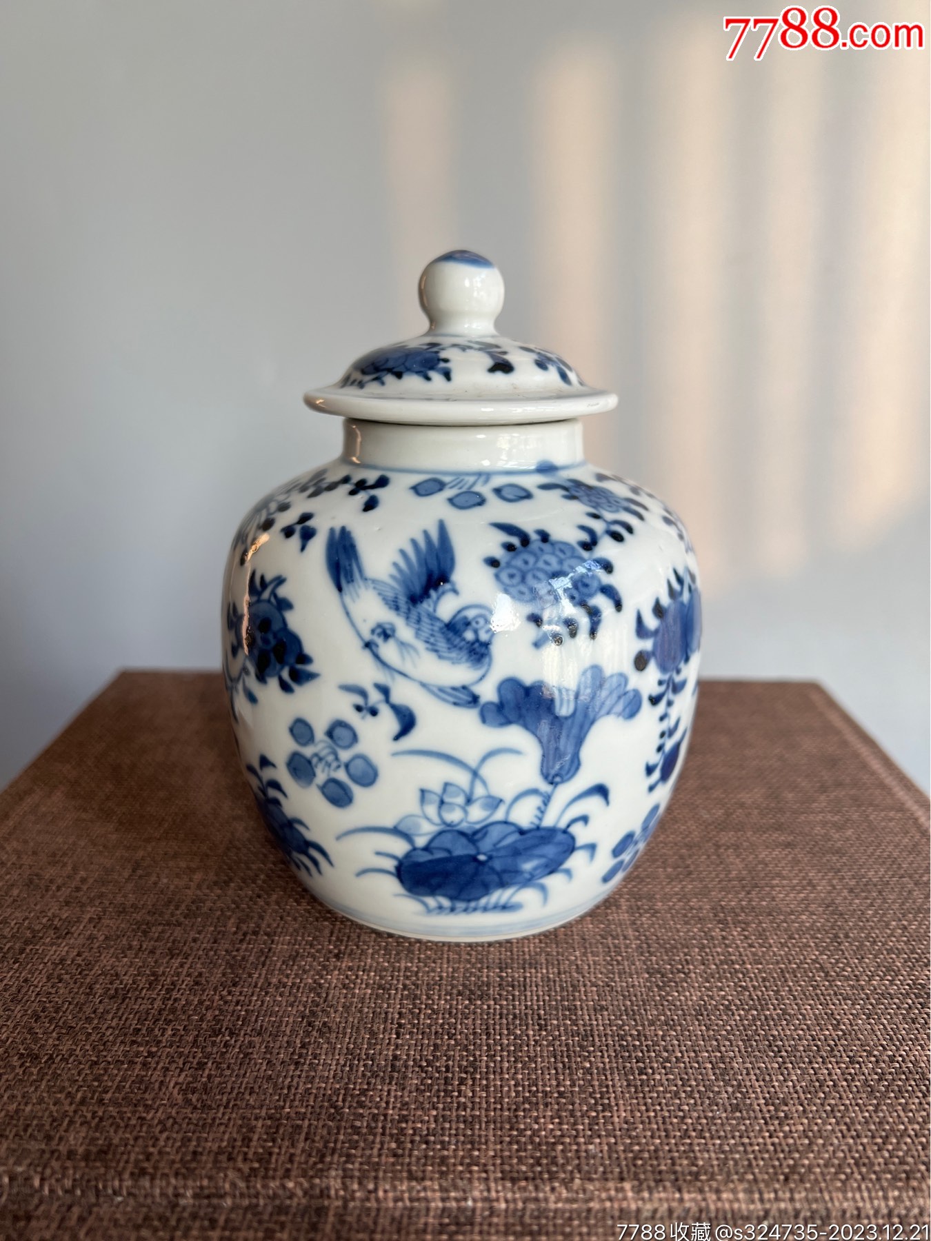 清晚期青花蝴蝶花鸟茶叶盖罐_青花瓷_爱上老货铺【7788收藏__收藏热线】