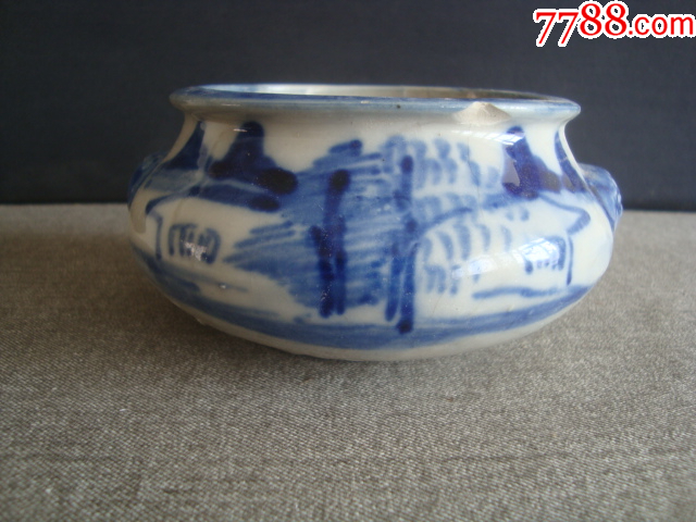 G4822清代青花山水图兽耳香炉，端庄文房瓷器-价格:150元-au37101232-青花瓷 -加价-7788收藏__收藏热线