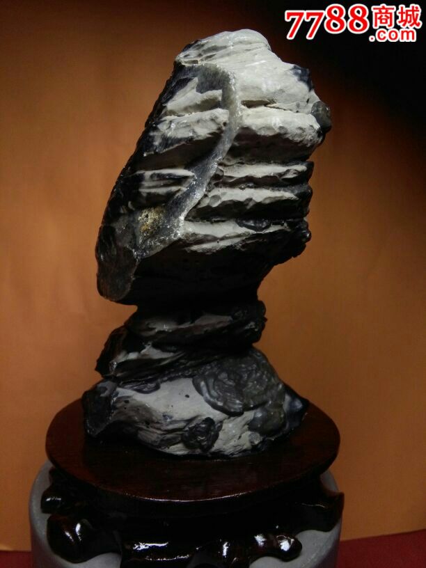 灵璧石有底座。安徽独特奇石。奇石怪石类。漂亮。猫头鹰？案头摆件。__【7788收藏__收藏热线】